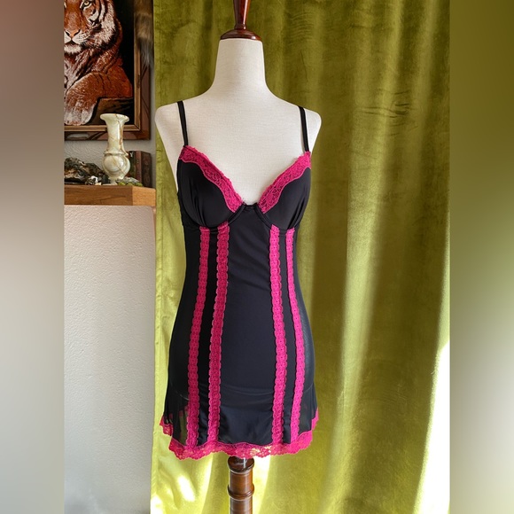 Rampage | Intimates & Sleepwear | Nightie In Black Hot Fuchsia Pushup ...